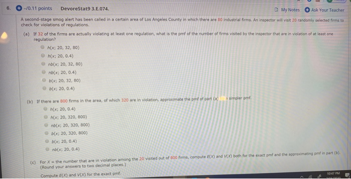 Solved 6 0 11 Points Devorestat9 3 E 074 My Notes Ask