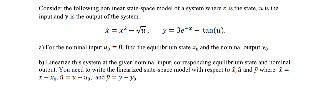 Solved Consider The Following Nonlinear State Space Model Of