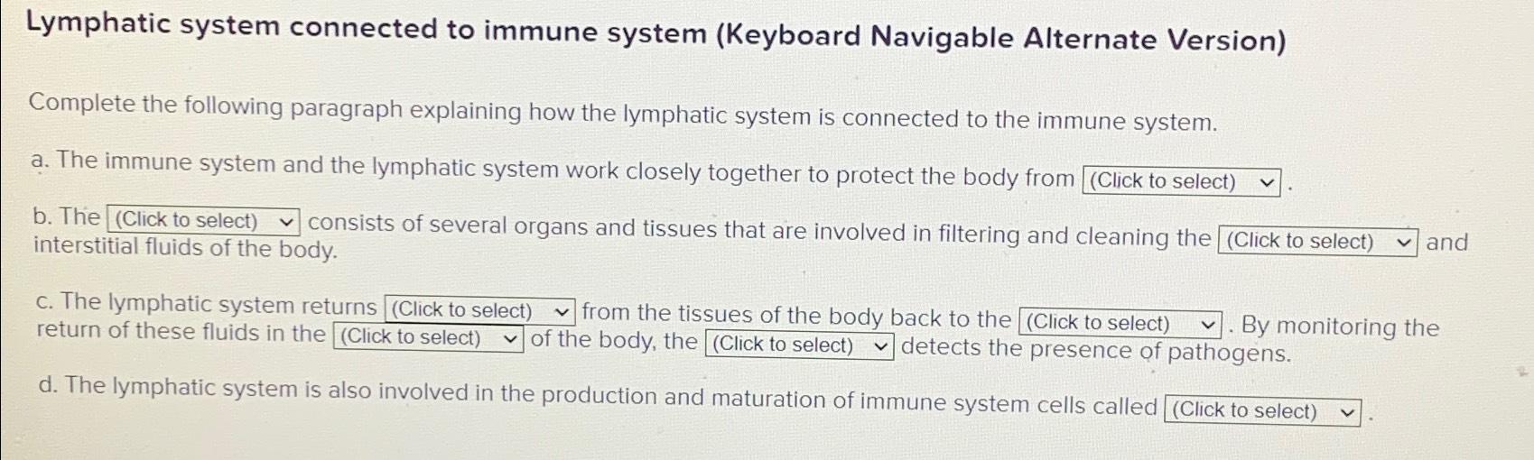 Solved Lymphatic system connected to immune system (Keyboard | Chegg.com