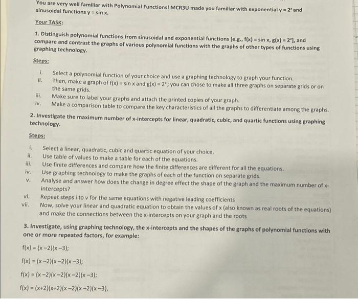 Solved You are very well familiar with Polynomial FunctionsI | Chegg.com