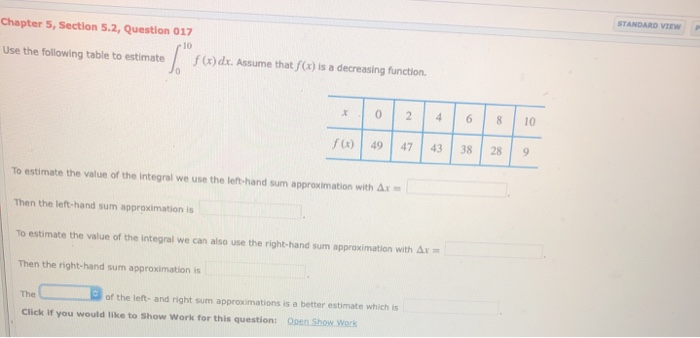 Solved Chapter 5, Section 5.2, Question 017 STANDARD VIEW | Chegg.com