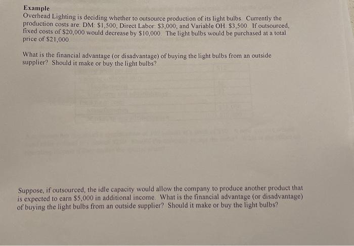 Solved Example Overhead Lighting is deciding whether to | Chegg.com