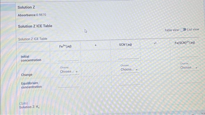 Solved Solution Y ICE Table Table view List view(39pts) Part | Chegg.com