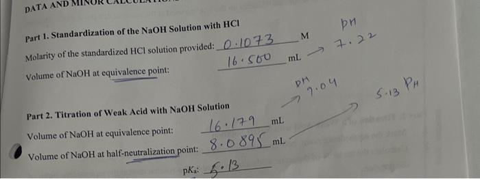 Part 1. Standardization of the NaOH Solution with HCl | Chegg.com