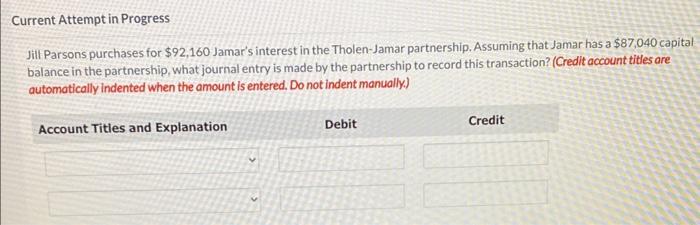 Solved Jill Parsons purchases for $92,160 Jamar's interest | Chegg.com