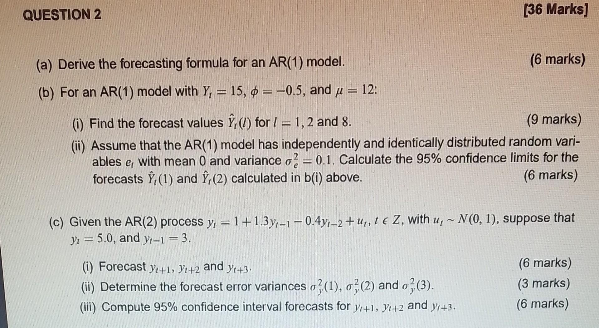 Solved (a) Derive the forecasting formula for an AR(1) | Chegg.com