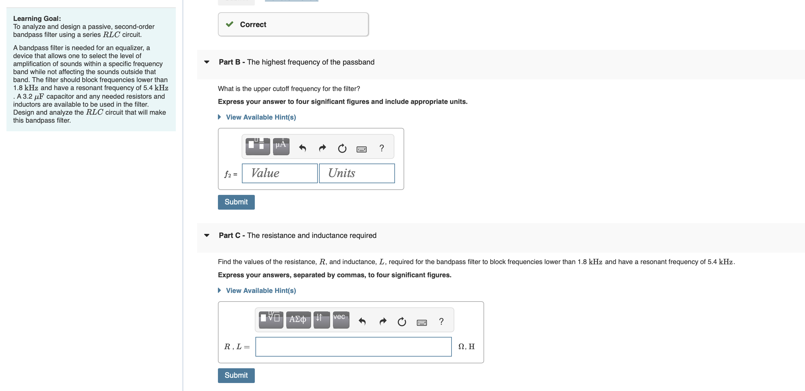 Solved Learning Goal:To analyze and design a passive, | Chegg.com