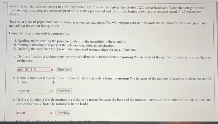 Solved A tortoise and hare are competing in a 400 -meter | Chegg.com