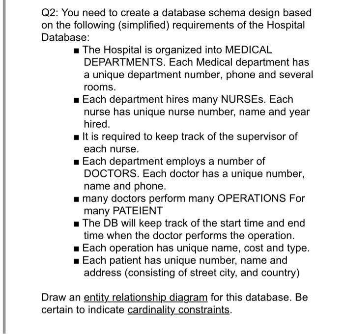 Solved Q2: You need to create a database schema design based | Chegg.com