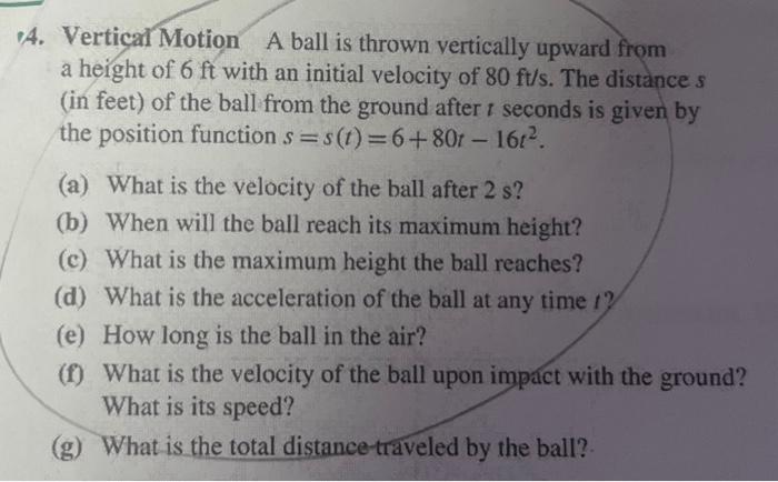 Solved 4. Vertical Motion A ball is thrown vertically upward | Chegg.com