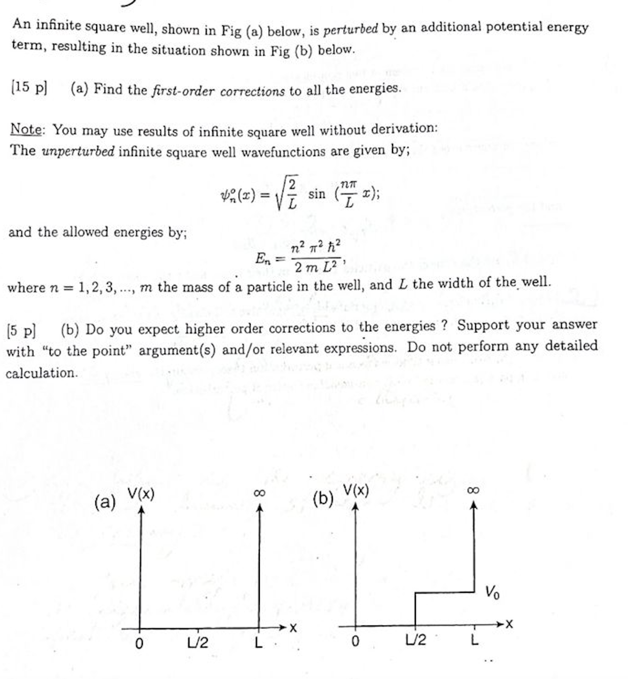 Solved An infinite square well, shown in Fig (a) ﻿below, is | Chegg.com