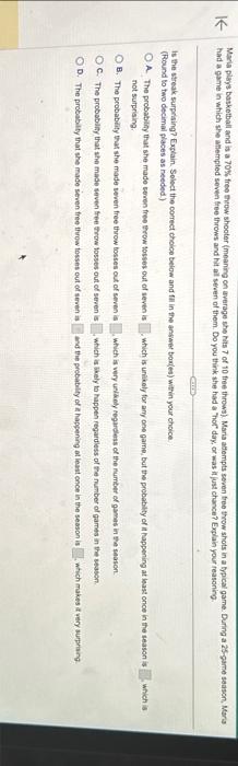 Solved Marla piays basketball and is a 70 , free throw | Chegg.com