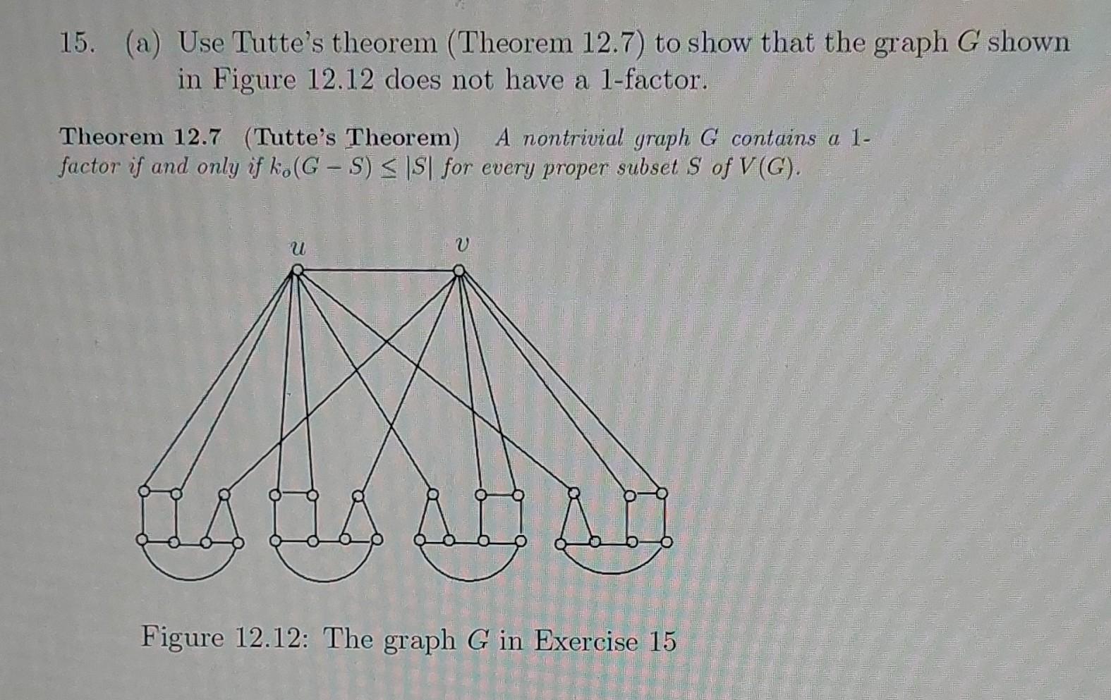 Solved 15. (a) Use Tutte's theorem (Theorem 12.7) to show | Chegg.com