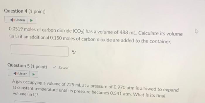 Solved 0.0519 moles of carbon dioxide (CO2) has a volume of | Chegg.com