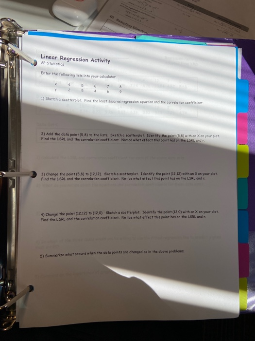 Solved Linear Regression Activity AP Statistics Enter the | Chegg.com
