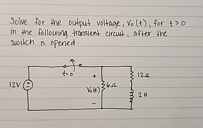 Solved Solve for the output voltage, V0(t), ﻿for t>0 ﻿in the | Chegg.com