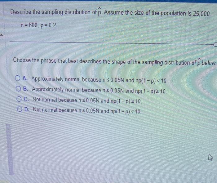 Solved Describe the sampling distribution of p^. Assume the | Chegg.com