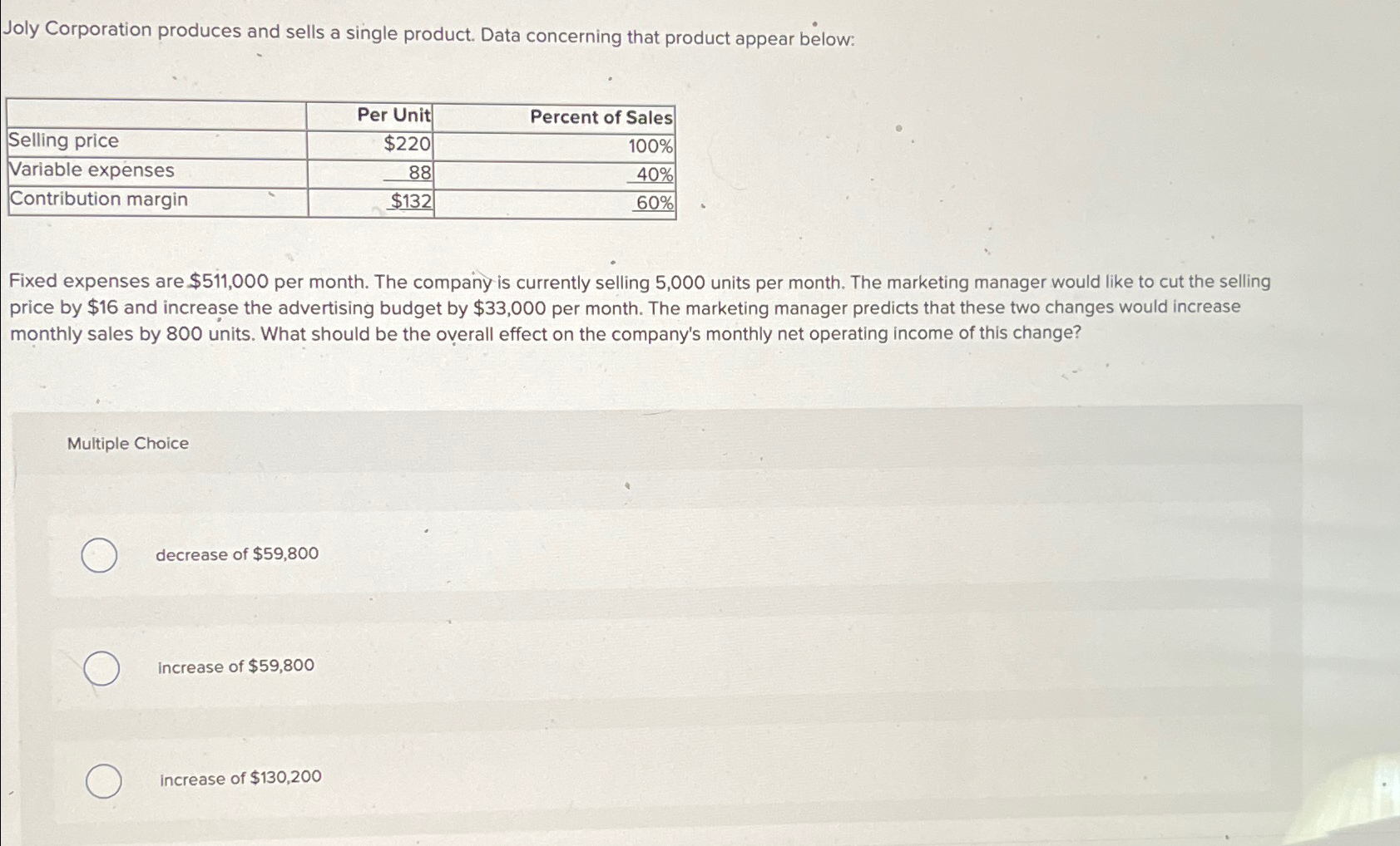Solved Joly Corporation produces and sells a single product. | Chegg.com