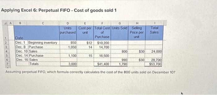 Solved Applying Excel 6: Perpetual FIFO - Cost of goods sold | Chegg.com