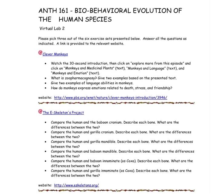 ANTH 161 - BIO-BEHAVIORAL EVOLUTION OF THE HUMAN | Chegg.com
