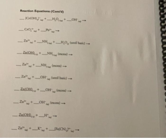 Solved Reaction Equations: Complete and balance the | Chegg.com