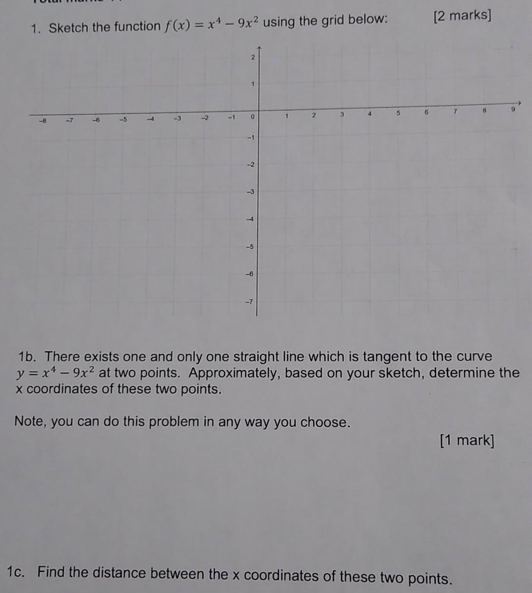 Solved [2 marks] 1. Sketch the function f(x) = x4 - 9x2 | Chegg.com