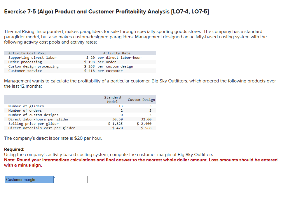 Solved Exercise 7-5 (Algo) ﻿Product and Customer | Chegg.com