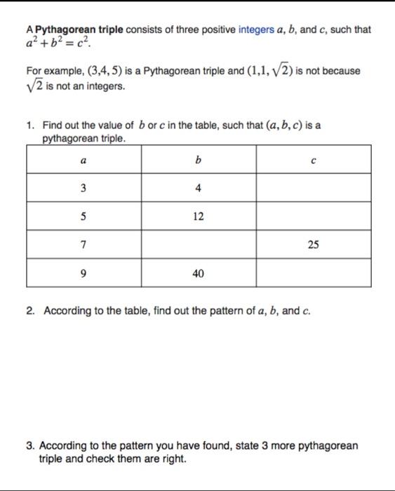 Solved A Pythagorean triple consists of three positive | Chegg.com