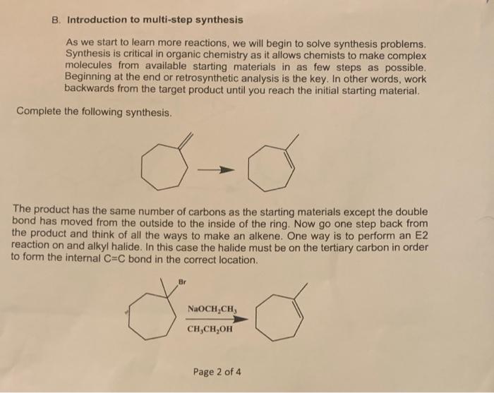 Solved B. Introduction to multi-step synthesis As we start | Chegg.com