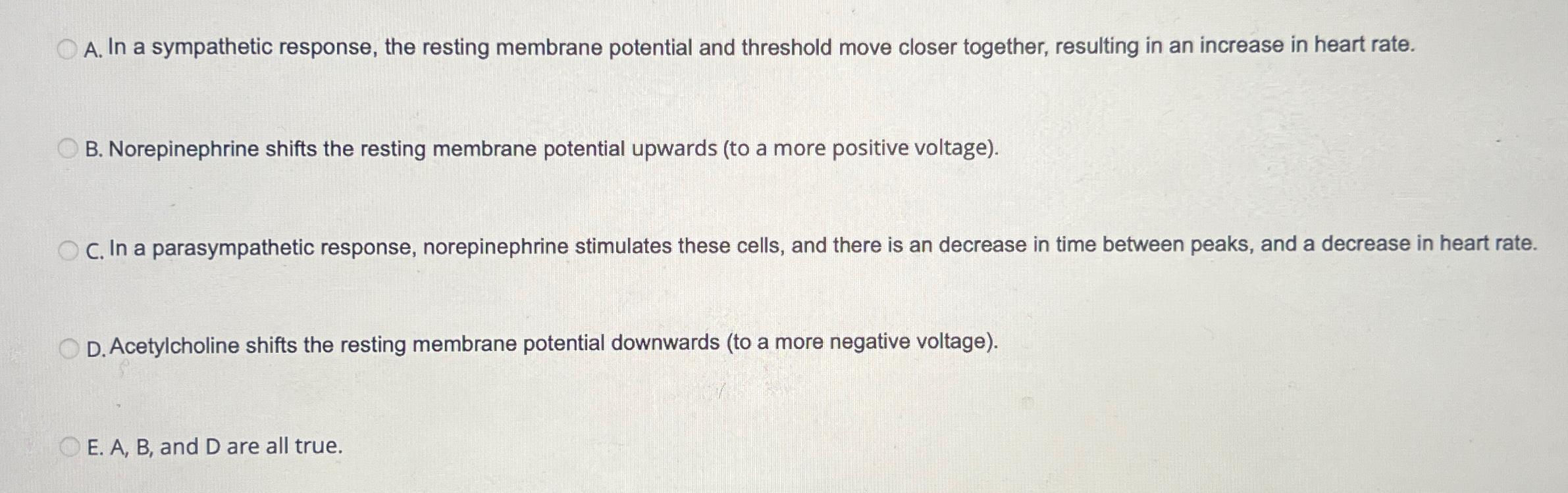Solved A. ﻿In a sympathetic response, the resting membrane | Chegg.com