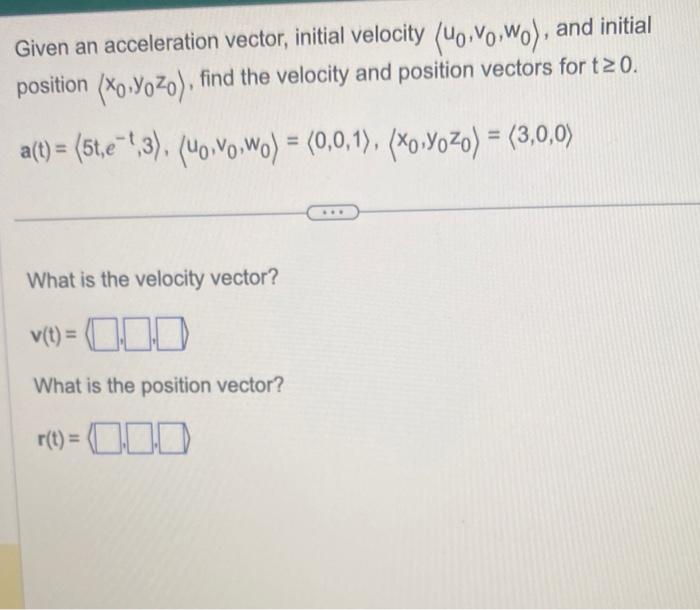 Solved Given an acceleration vector, initial velocity | Chegg.com