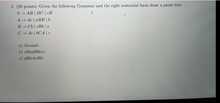 Solved 5. (20 points) Given the following Grammar and the | Chegg.com