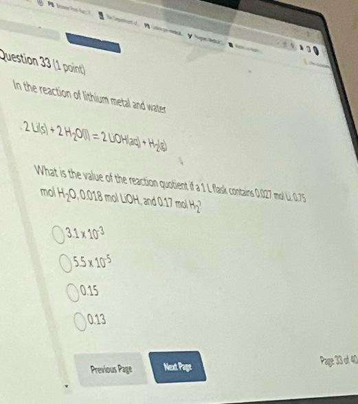 Solved 2 L(s)+2H2OO=2VOH(2OG)+H2( s) What is the value of | Chegg.com