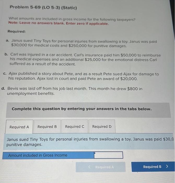 Solved Problem 5-69 (LO 5-3) (Static) What amounts are | Chegg.com