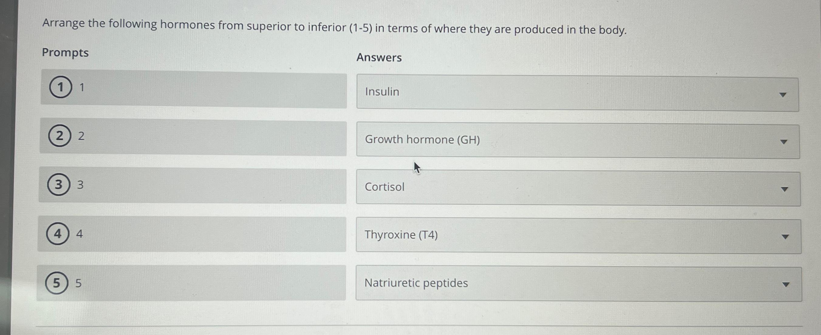 Solved Arrange the following hormones from superior to | Chegg.com