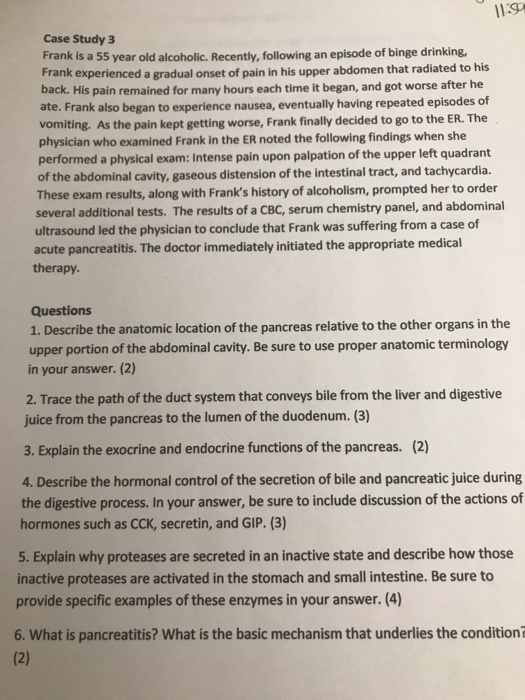 Solved 11:50 Case Study 3 Frank is a 55 year old alcoholic. | Chegg.com