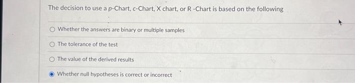 Solved The decision to use a p-Chart, c-Chart, X chart, or | Chegg.com