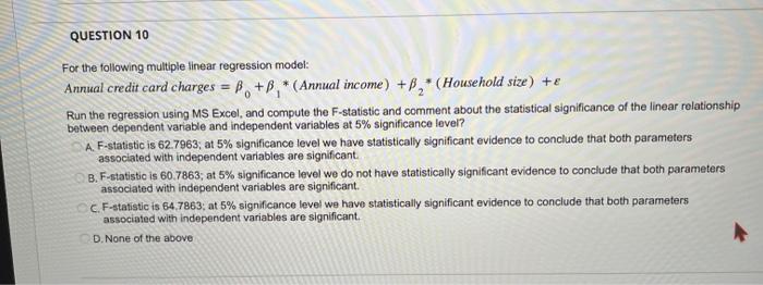 Solved For The Following Multiple Linear Regression Model