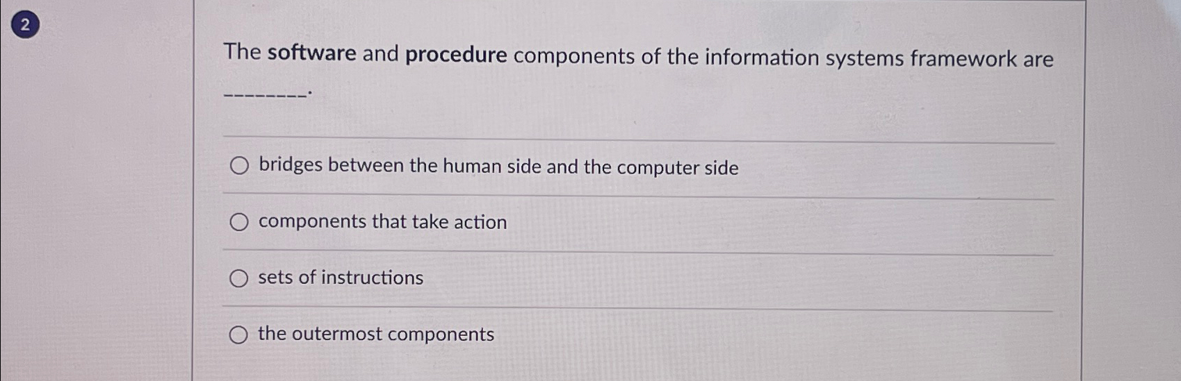 Solved 2The software and procedure components of the | Chegg.com