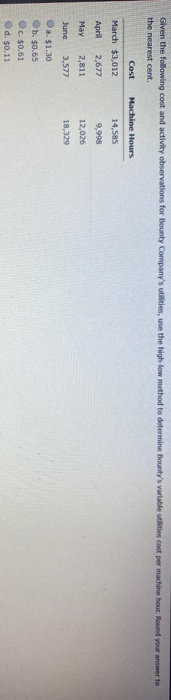 Solved Given the following cost and activity observations | Chegg.com