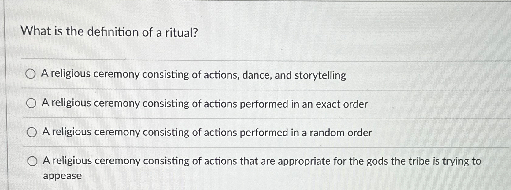 Solved What is the definition of a ritual?A religious | Chegg.com