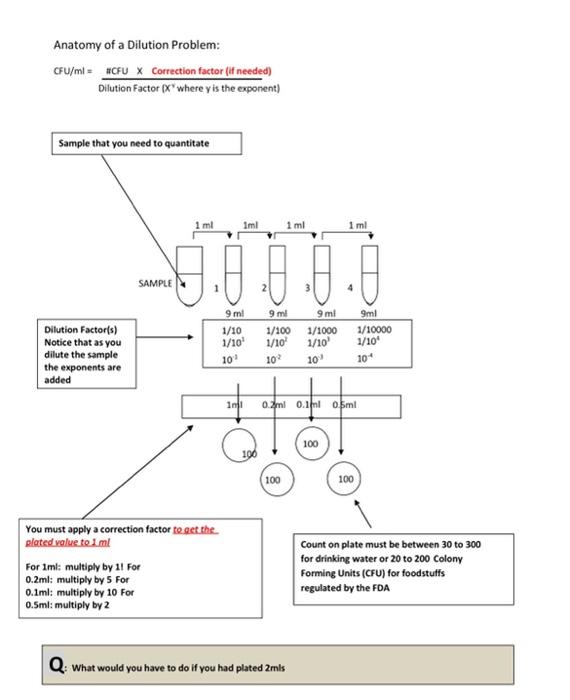 Solved Anatomy of a Dilution Problem: CFU/ml = #CFU * | Chegg.com