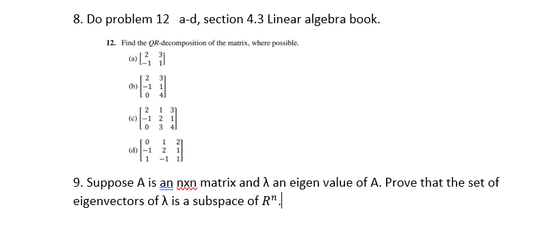 Solved Do problem 12 ﻿a-d, ﻿section 4.3 ﻿Linear algebra | Chegg.com