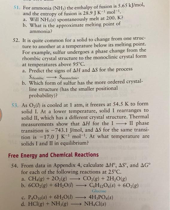 Solved 51. For ammonia (NH3) the enthalpy of fusion is 5.65 | Chegg.com