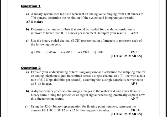Solved Question 1 A A Binary System Uses 8 Bits To 1548