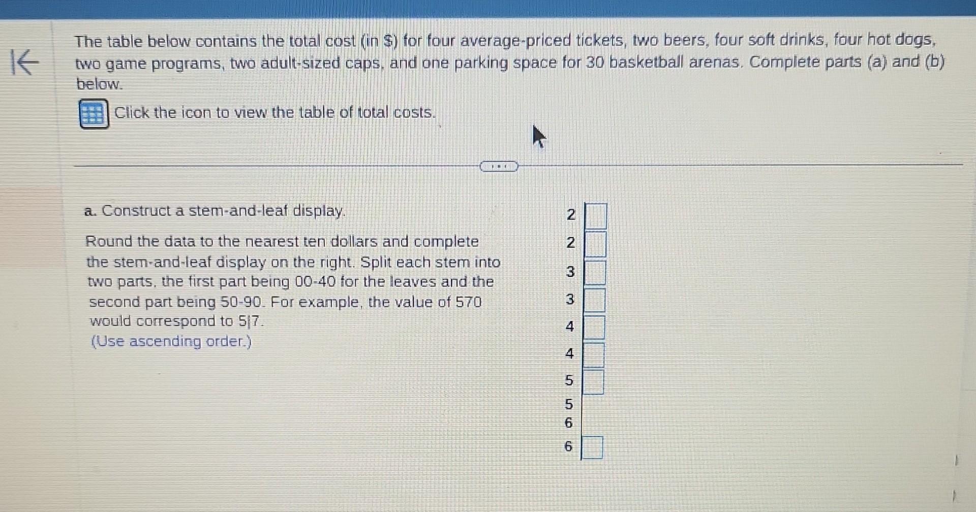 Solved The table below contains the total cost (in \$) for | Chegg.com