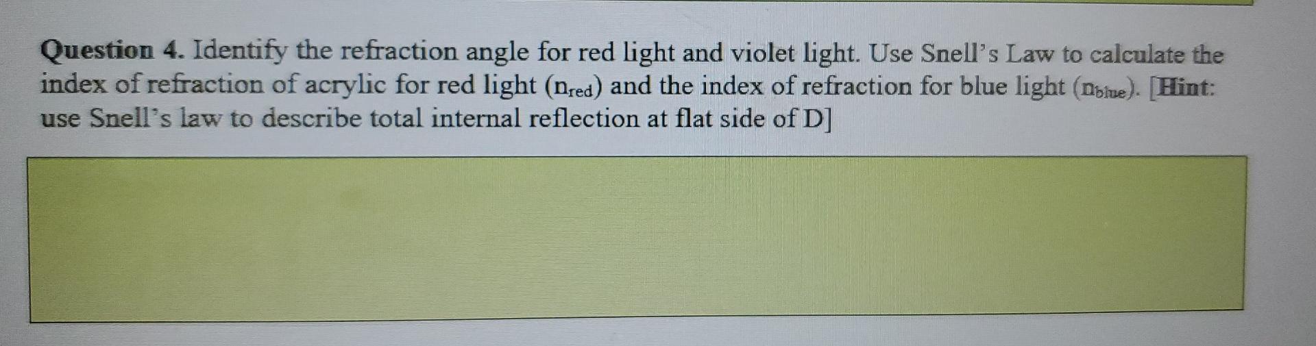 Solved Calculated index of refraction of acrylic Angle of | Chegg.com
