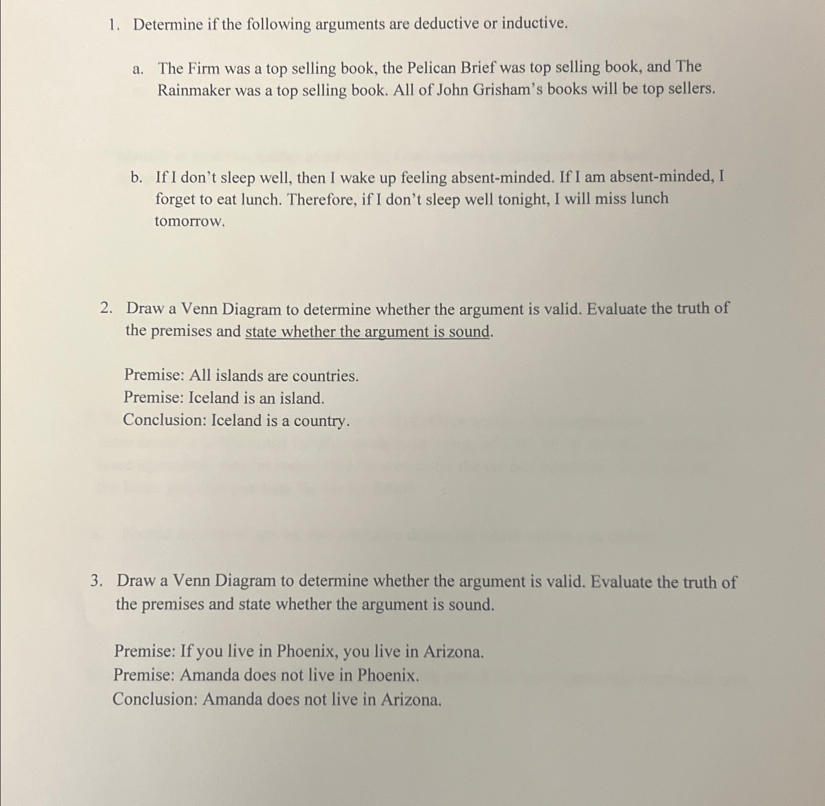 Determine if the following arguments are deductive or | Chegg.com