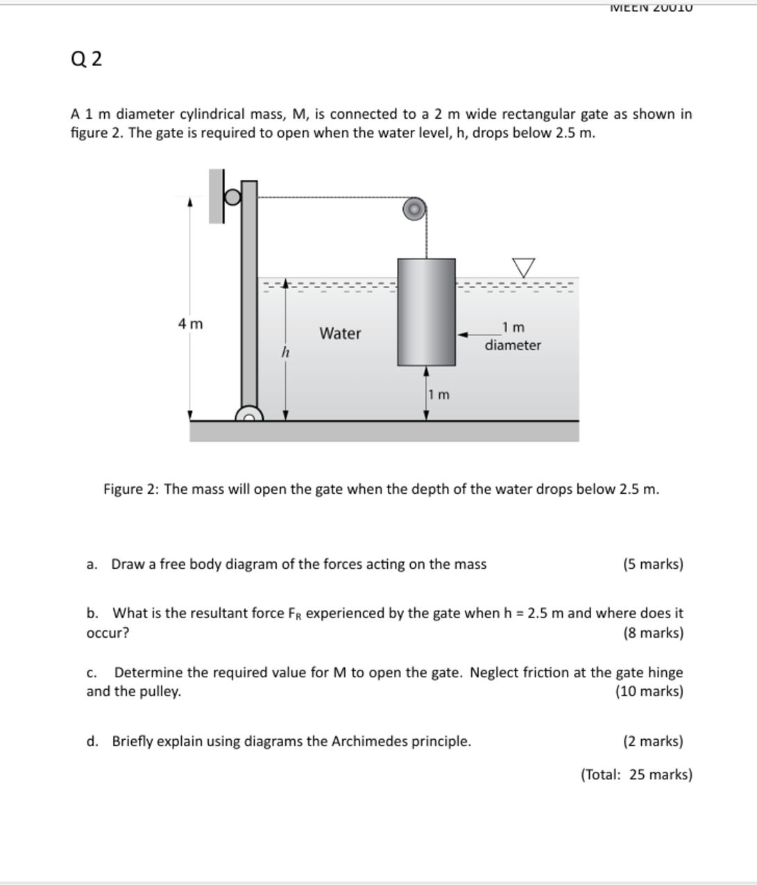 Solved A 1 ﻿mdiameter cylindrical mass, M, ﻿is connected to | Chegg.com