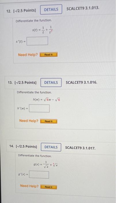 Solved DETAILS 12. [-/2.5 Points) SCALCET9 3.1.013. | Chegg.com